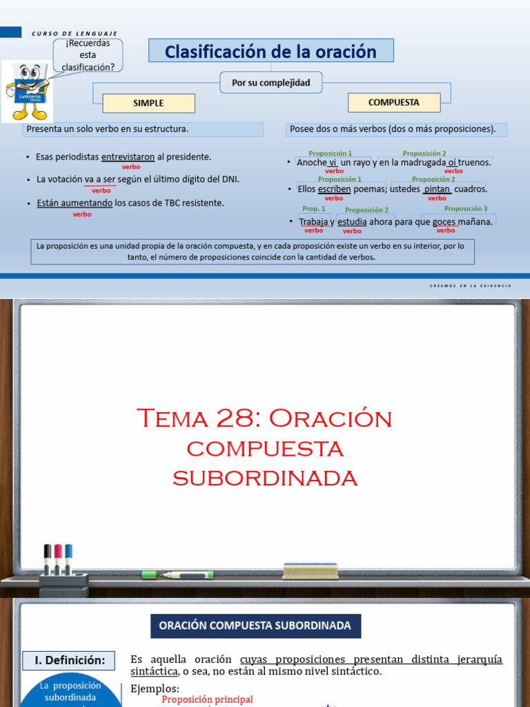 PRE - Lenguaje, Tema 28, Oración Compuesta Subordinada, IV-B | PDF ...