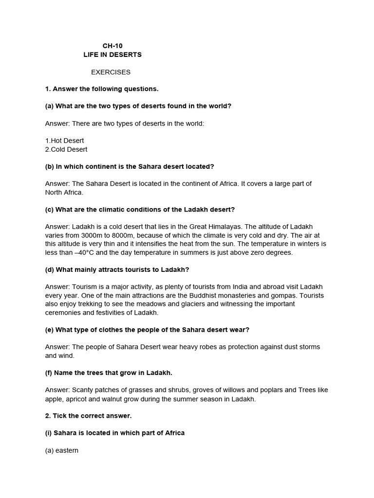 Life in Deserts Exercises | PDF | Desert | Sahara