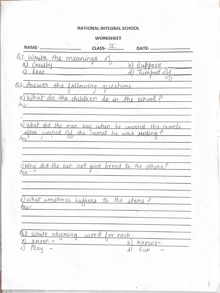 Class 2 Revision Worksheets of English and Maths | PDF