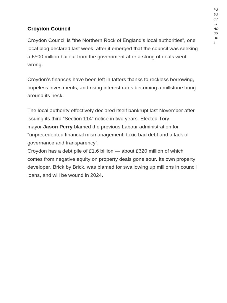 Croydon Council's £500M Bailout Crisis | PDF