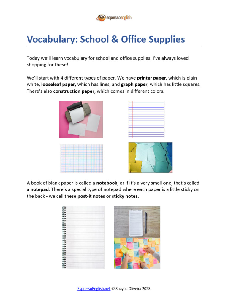 School and Office Supplies | PDF | Notebook | Stationery