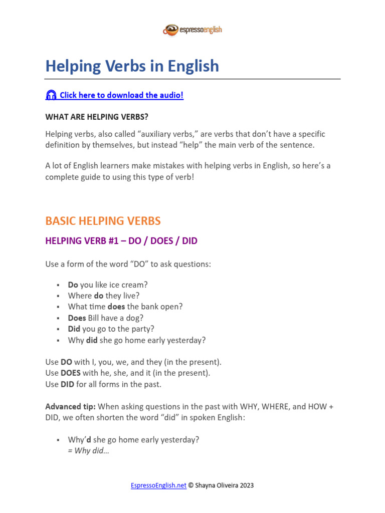 Mastering Helping Verbs in English | PDF | English Language | Verb