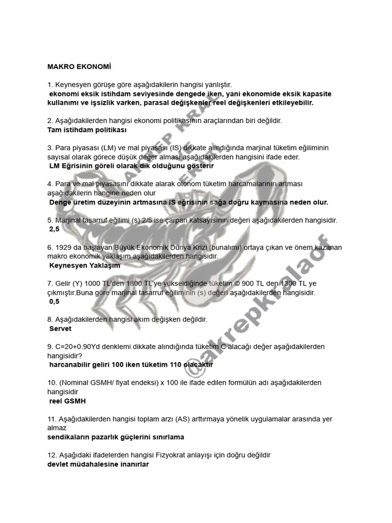 Makro Ekonomi Auzef Bahar Vize 2023 | PDF