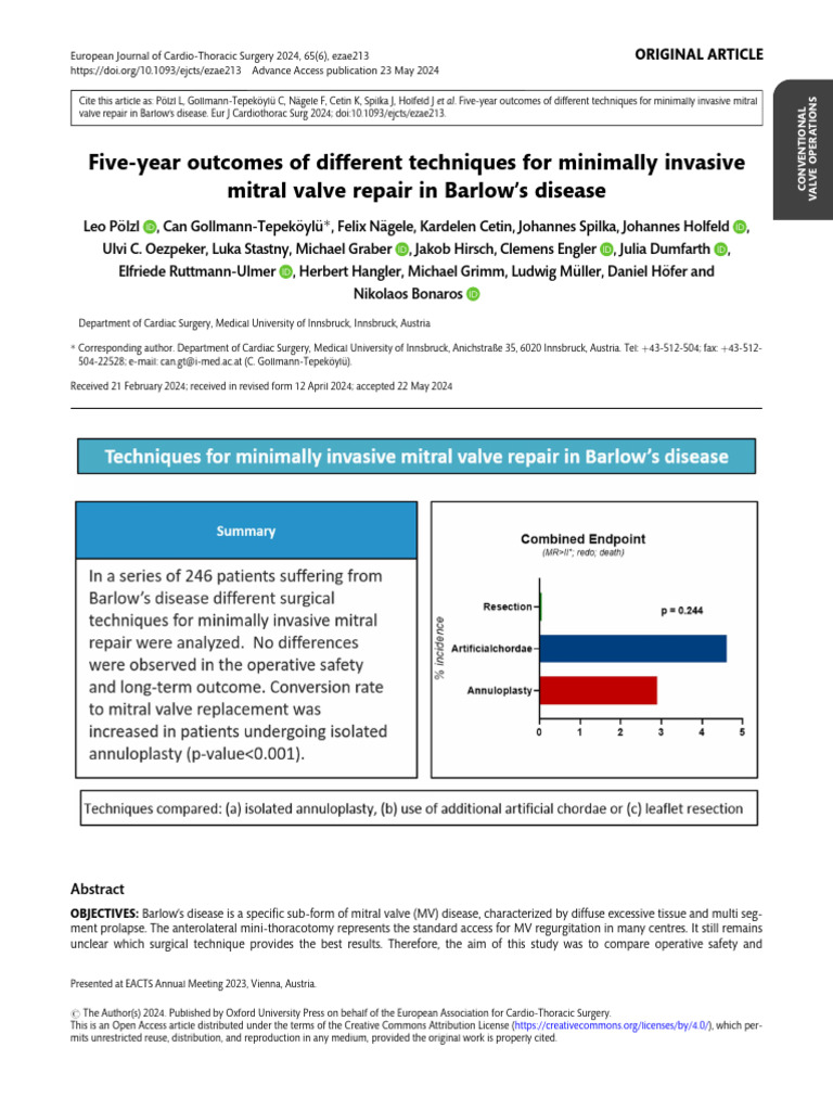 2024 Five-Year Outcomes of Different Techniques For Minimally Invasive Mitral Valve Repair in ...
