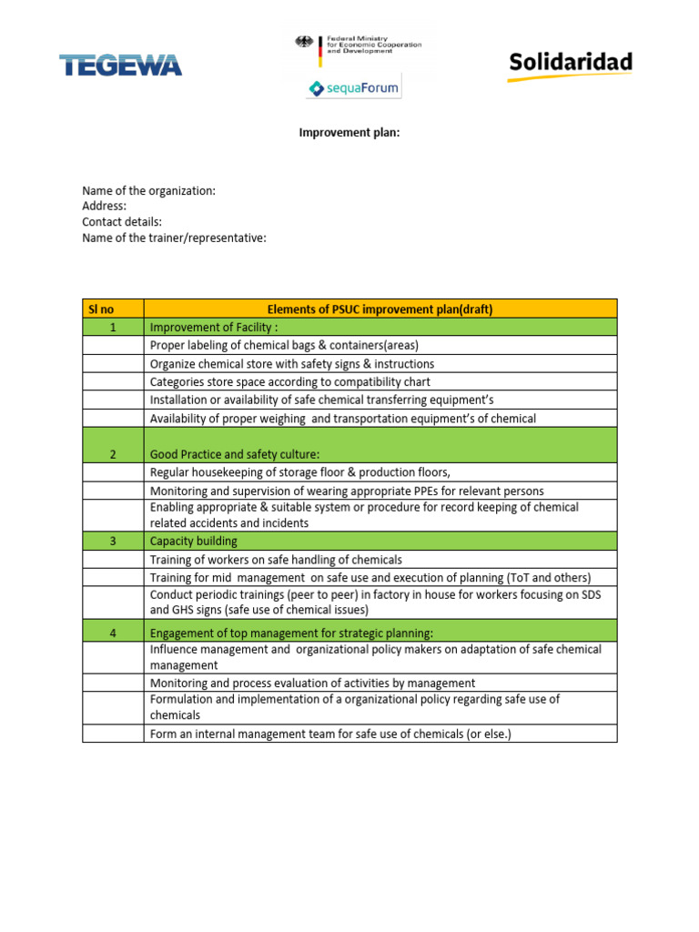 Plan de Mejora Tegewa | PDF | Occupational Safety And Health | Waste
