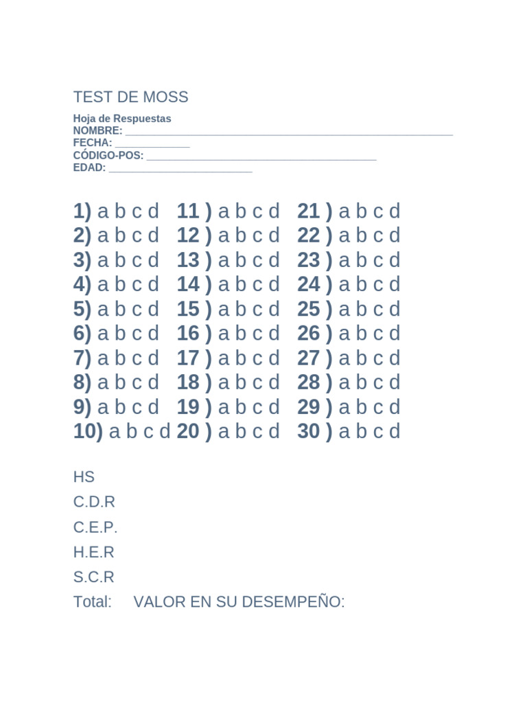 Hoja de Respuestas Moss | PDF