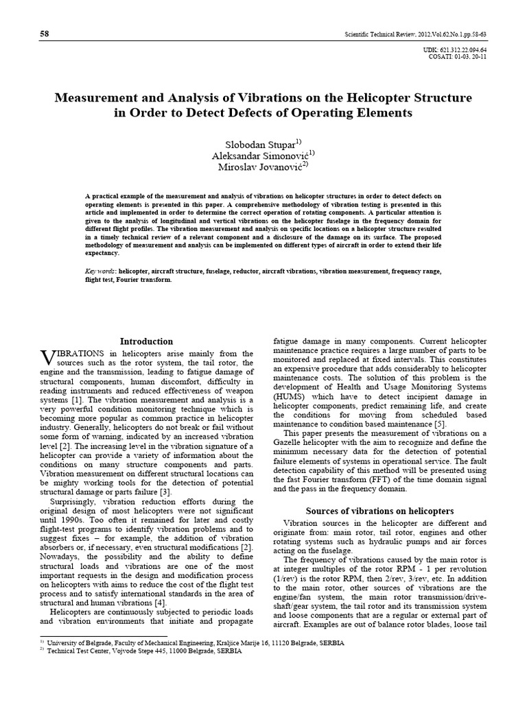 Helicopter Vibration Analysis for Defect Detection | PDF | Helicopter ...