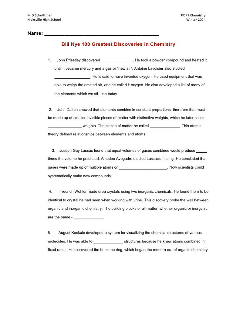 Bill Nye 100 Greatest Discoveries in Chemistry | PDF | Chemistry ...