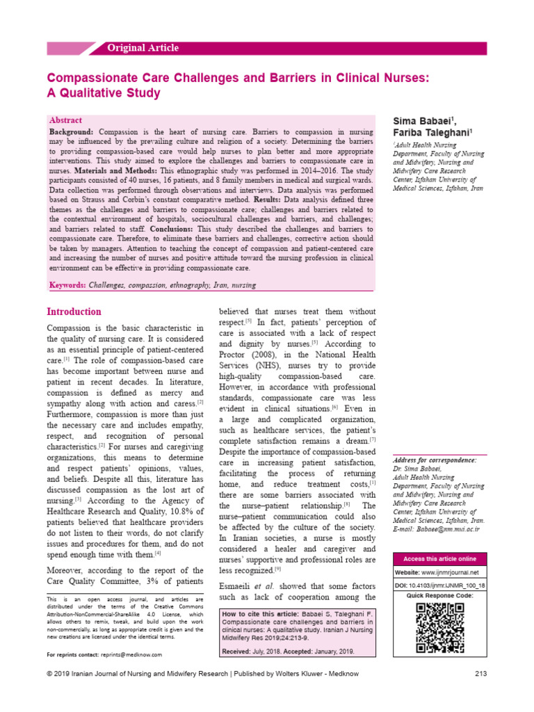 Barriers to Compassionate Nursing Care | PDF | Nursing | Ethnography