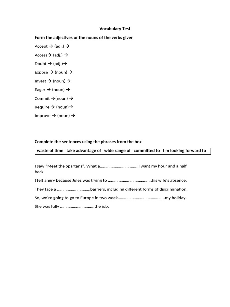 Vocabulary Test 2 | PDF