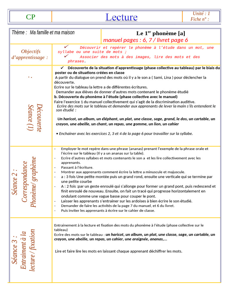 Fiches de lecture CP : Phonèmes clés | PDF | Écriture | Syllabe