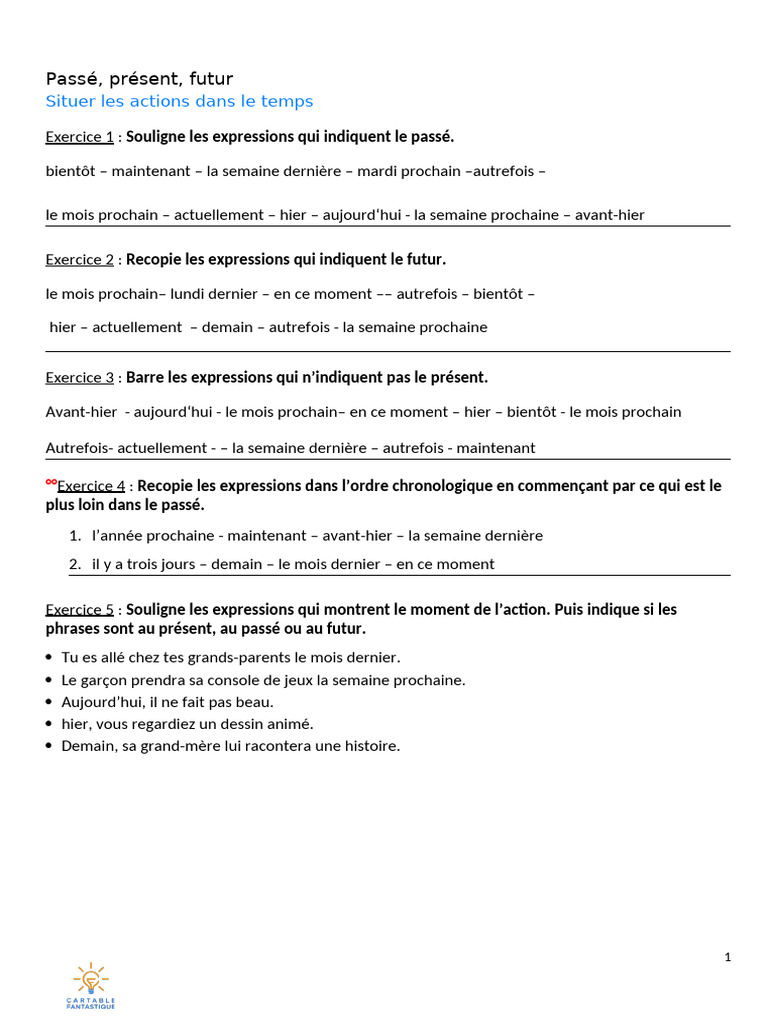 Indicateurs de temps : passé, présent, futur | PDF