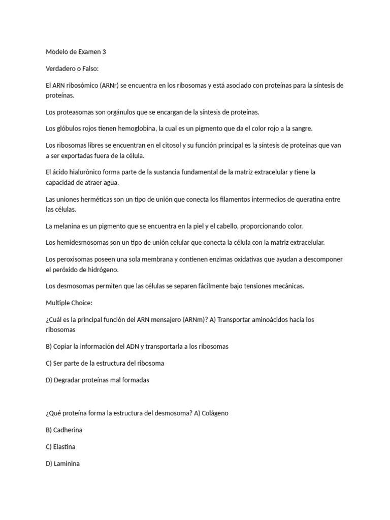 Examen 3° de Celula Bio Medi | PDF | Ribosoma | La matriz extracelular