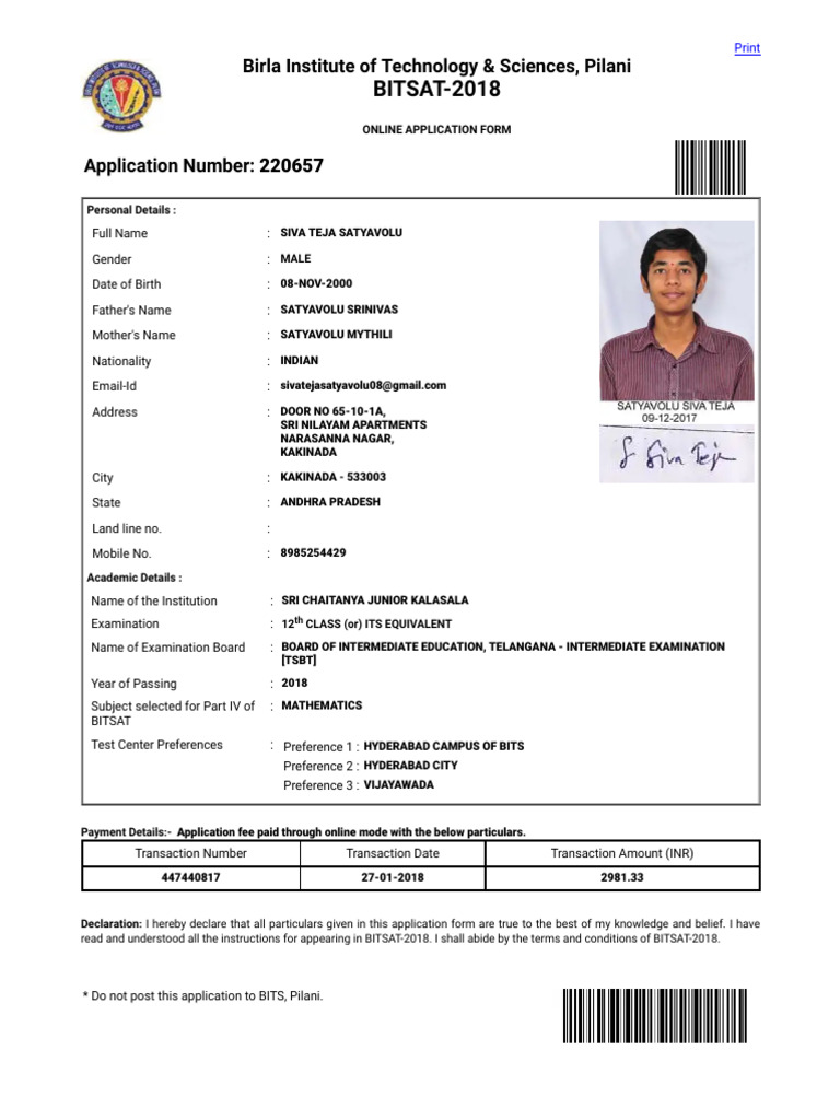 BITSAT hallticket | PDF