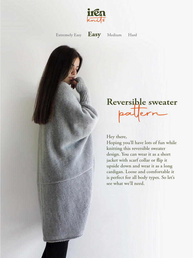 Reversible Sweater Knitting Pattern | PDF | Knitting | Gauge (Knitting)