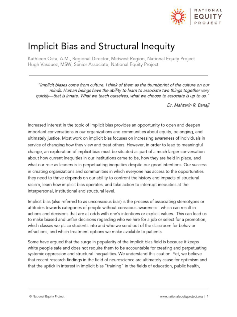 National Equity Project Implicit Bias | PDF | Bias | Social Inequality