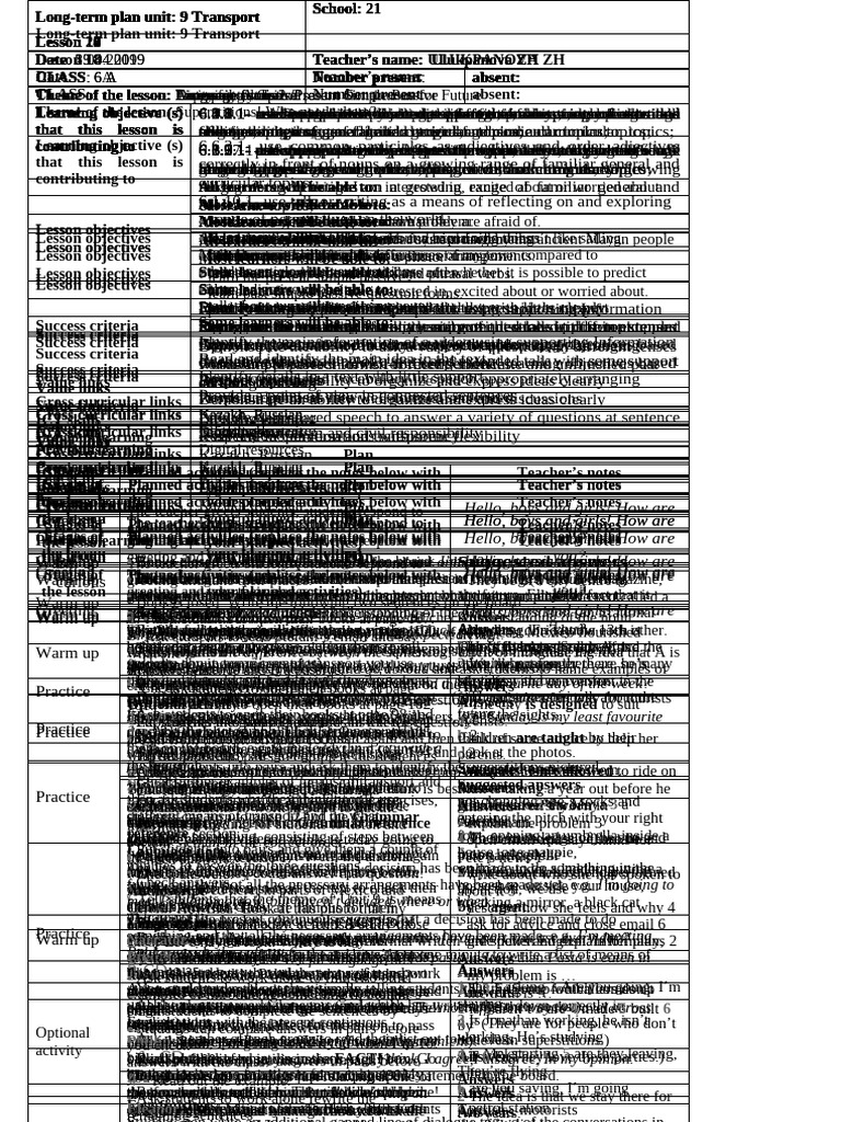UNIT 9 LESSON PLAN TEACHER'S EO2 Unit 9 | PDF | Vocabulary | Adjective