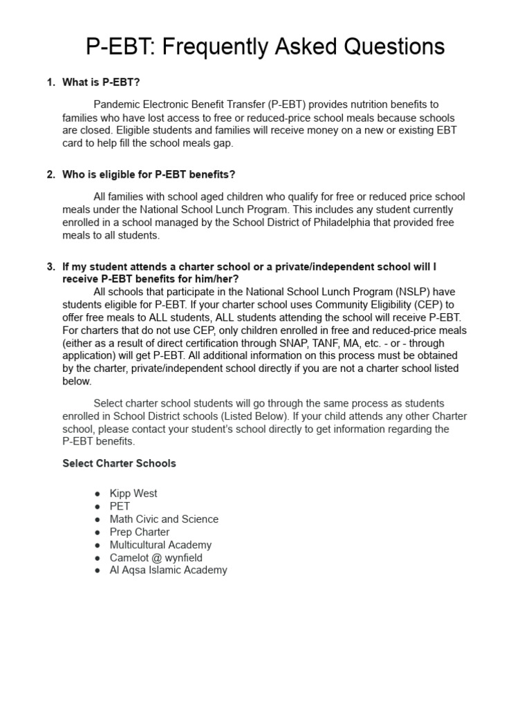 P-EBT - Frequently Asked Questions | PDF | Supplemental Nutrition ...