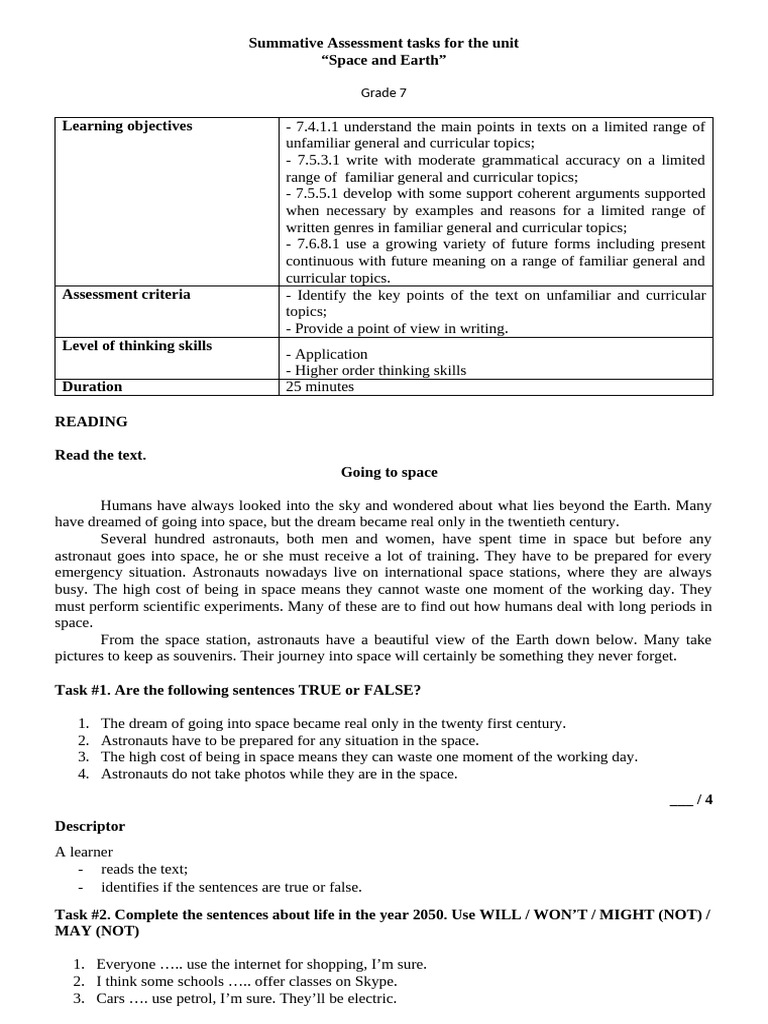 Sau #2 Space and Earth Grade 7 Tasks | PDF | Learning | Cognitive Science