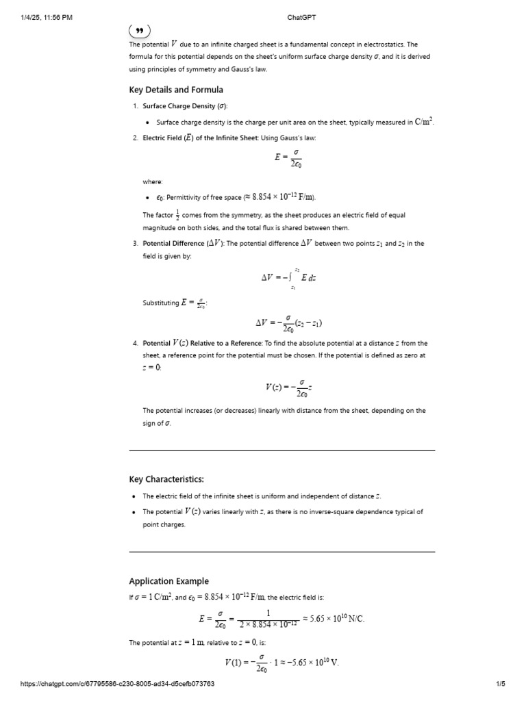 Electric Potential of Infinite Charged Sheets | PDF | Electric Field ...