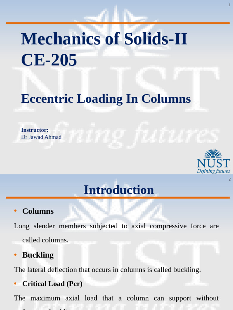 Eccentric Loading in Columns St | PDF | Buckling | Column