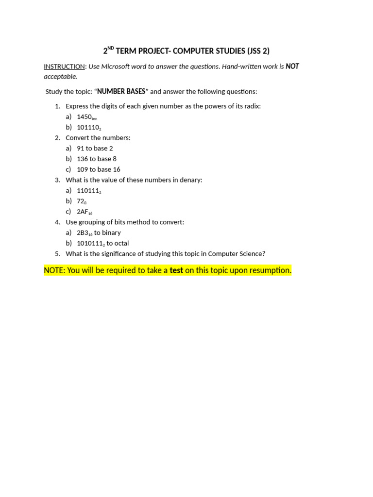 Jss 2 2024 2025 2nd Term Project Computer Studies | PDF