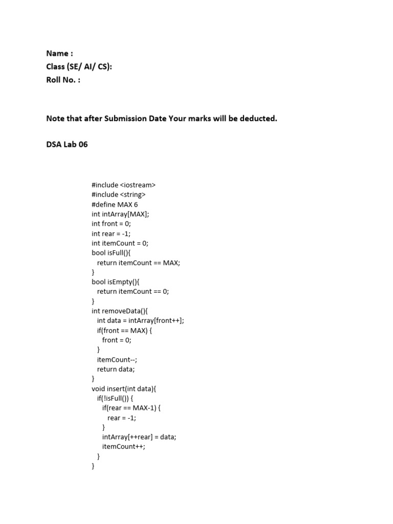 Dsalab06queue Pdf Queue Abstract Data Type Computer Programming