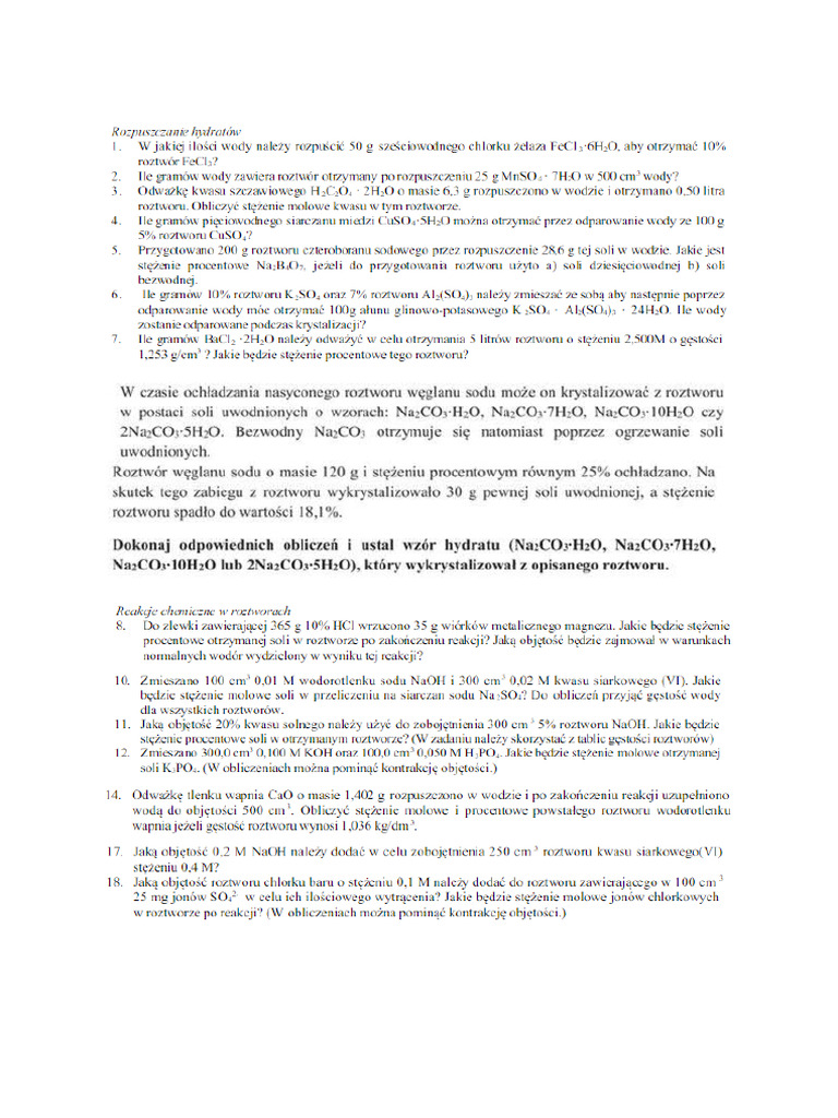 Hydraty Reakcje W Roztworach 8 | PDF