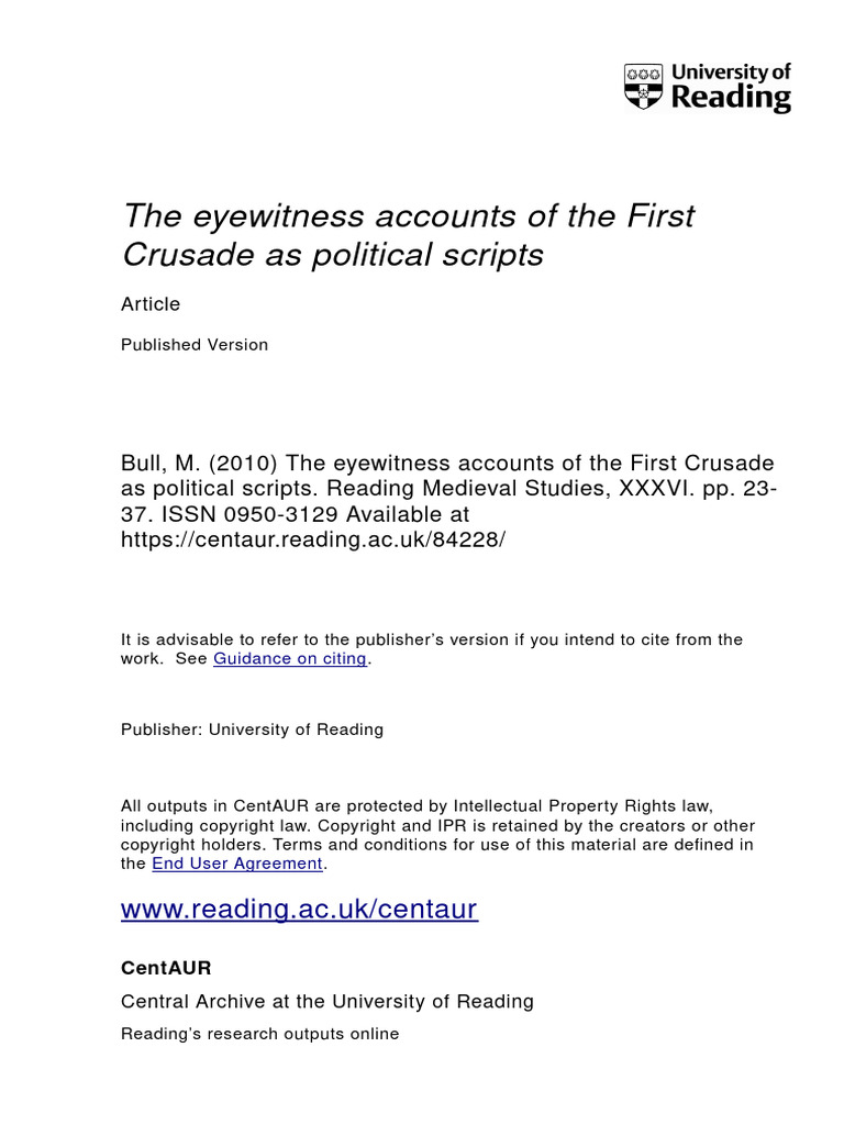 RMS-2010-03 M. Bull, The Eyewitness Accounts of The First Crusade As ...