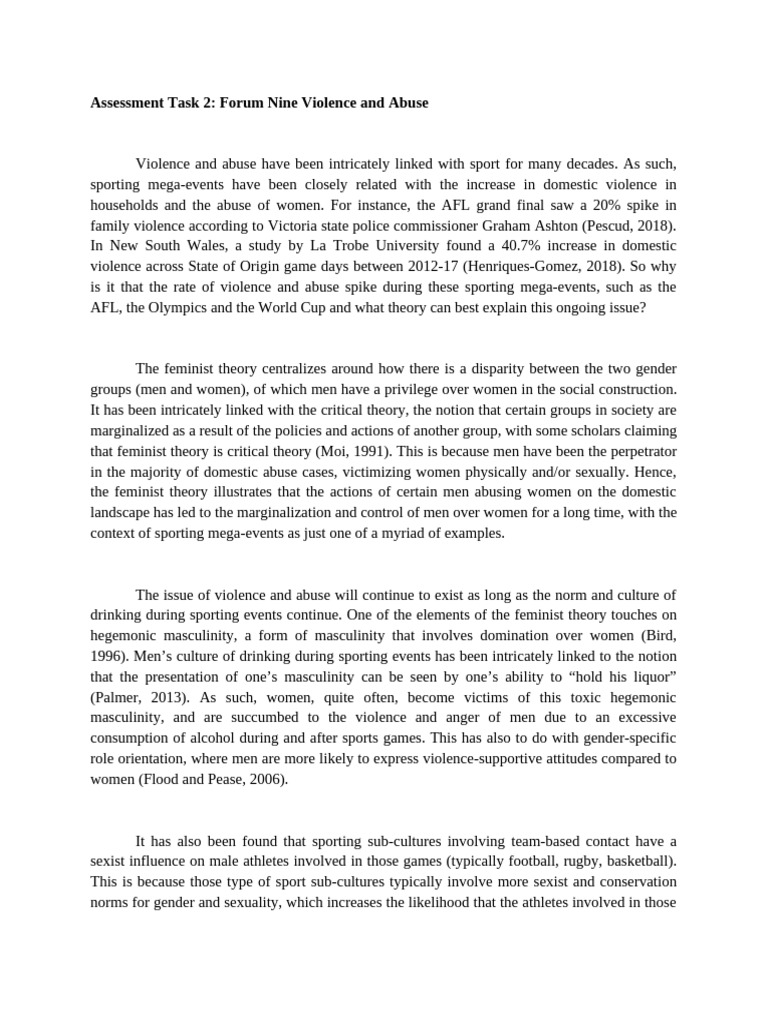 Assignment Task 2 Violence and Abuse (Darence Ki 532168) | PDF | Masculinity | Violence