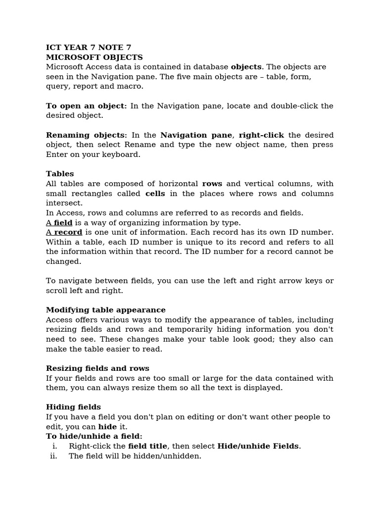 ict-year-7-note-7-8-summary | PDF | Table (Database) | Databases ict-year-7-note-7-8-summary | PDF | Table (Database) | Databases