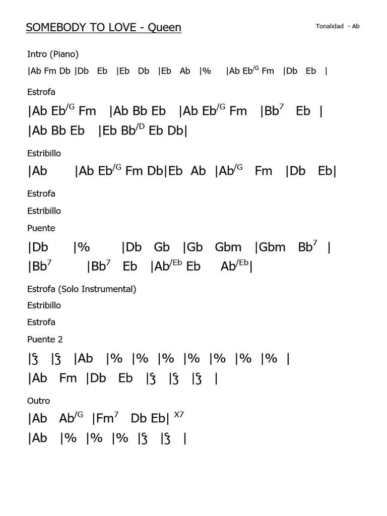 Somebody to Love - Queen | PDF
