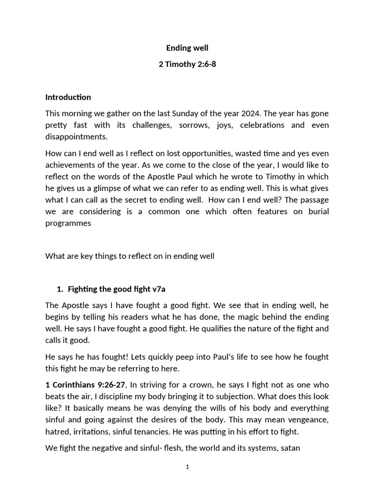 Sermon ending well last sermon 2024 | PDF | Paul The Apostle | Faith