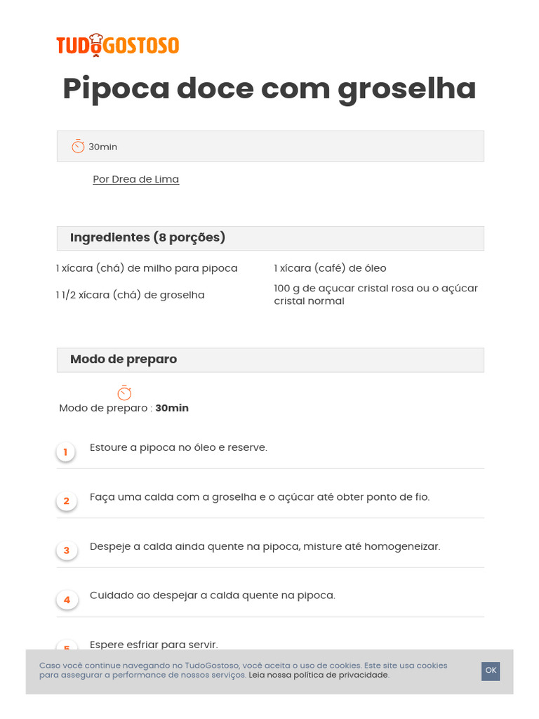 Receita de Pipoca Doce Com Groselha, Enviada Por Drea de Lima ...