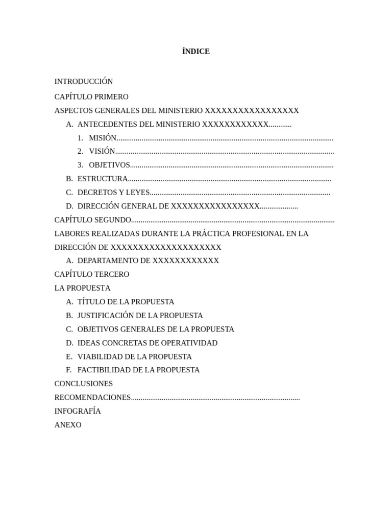 Estructura Del Indice - Practica Profesional | PDF