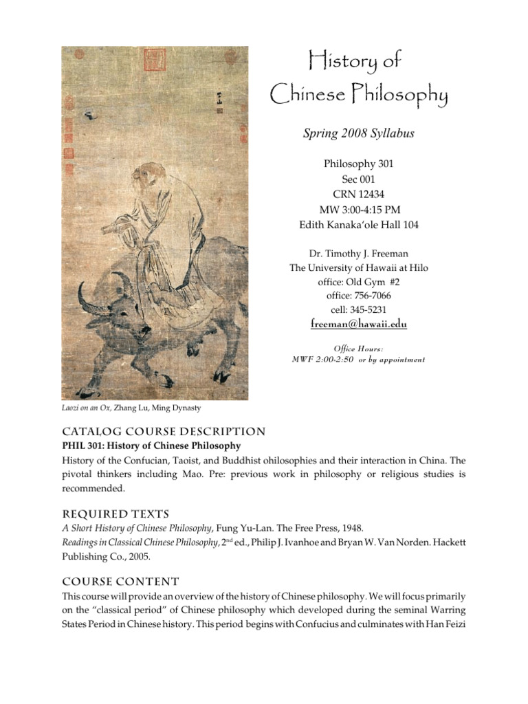 Chinese Philosophy Course Syllabus | PDF | Chinese Philosophy | Chinese ...
