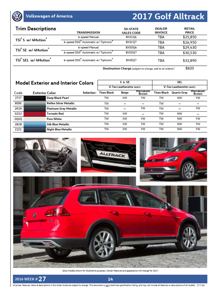2017 VW Golf Alltrack Order Guide | PDF | Motor Vehicle | Automotive ...