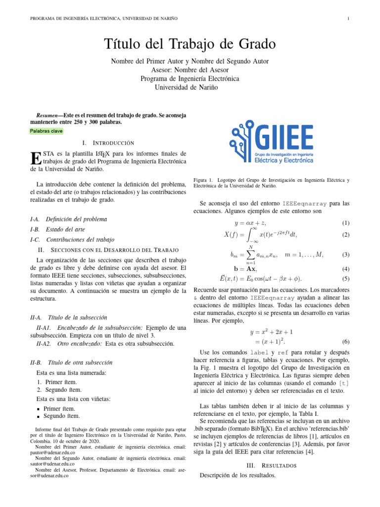 ING ELECTRONICA Plantilla - IEEE - Electrónica | PDF | Ciencia de los Materiales | Ingenieria ...