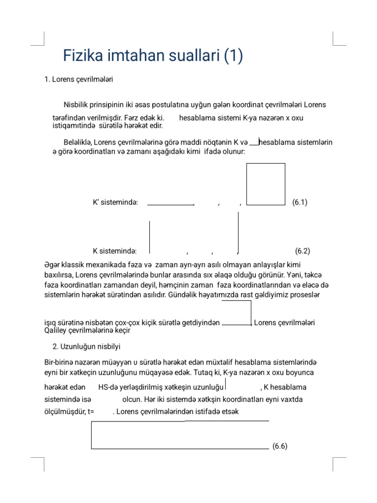 Fizika Suallar 1 | PDF