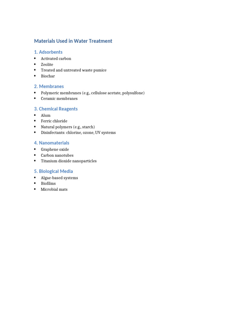 Water Treatment Materials Guide | PDF