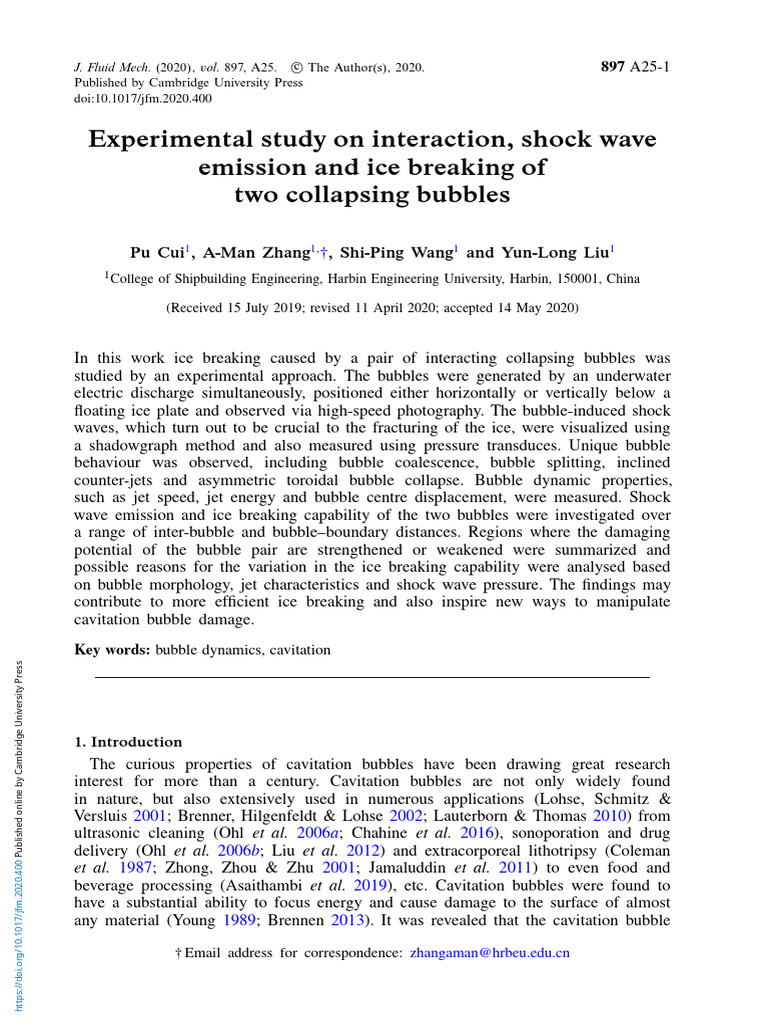 Experimental Study On Interaction Shock Wave Emission and Ice Breaking of Two Collapsing Bubbles ...