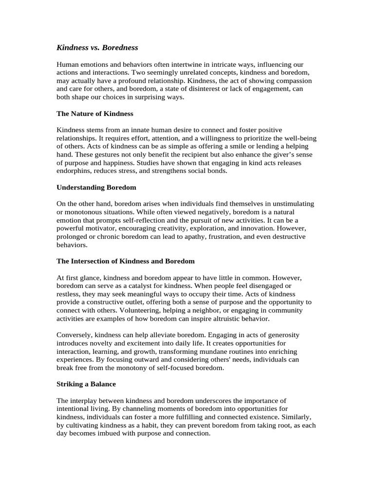 Kindness vs Boredom | PDF | Emotions | Behavior