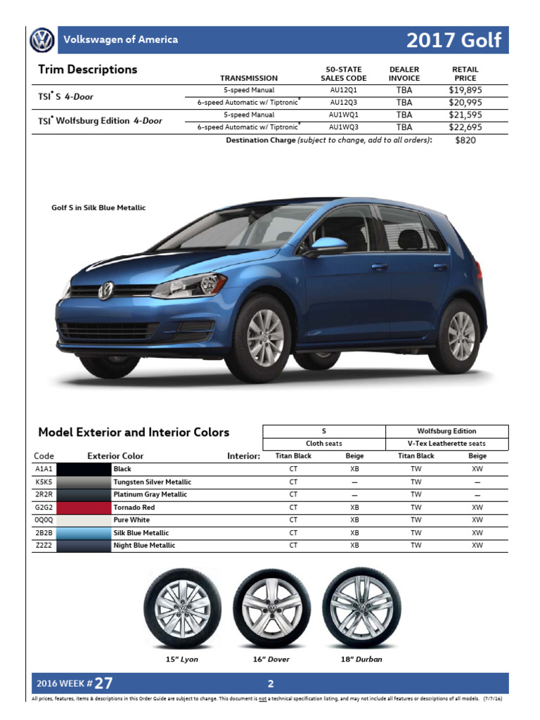 2017 VW Golf Order Guide | PDF | Volkswagen | Vehicle Technology
