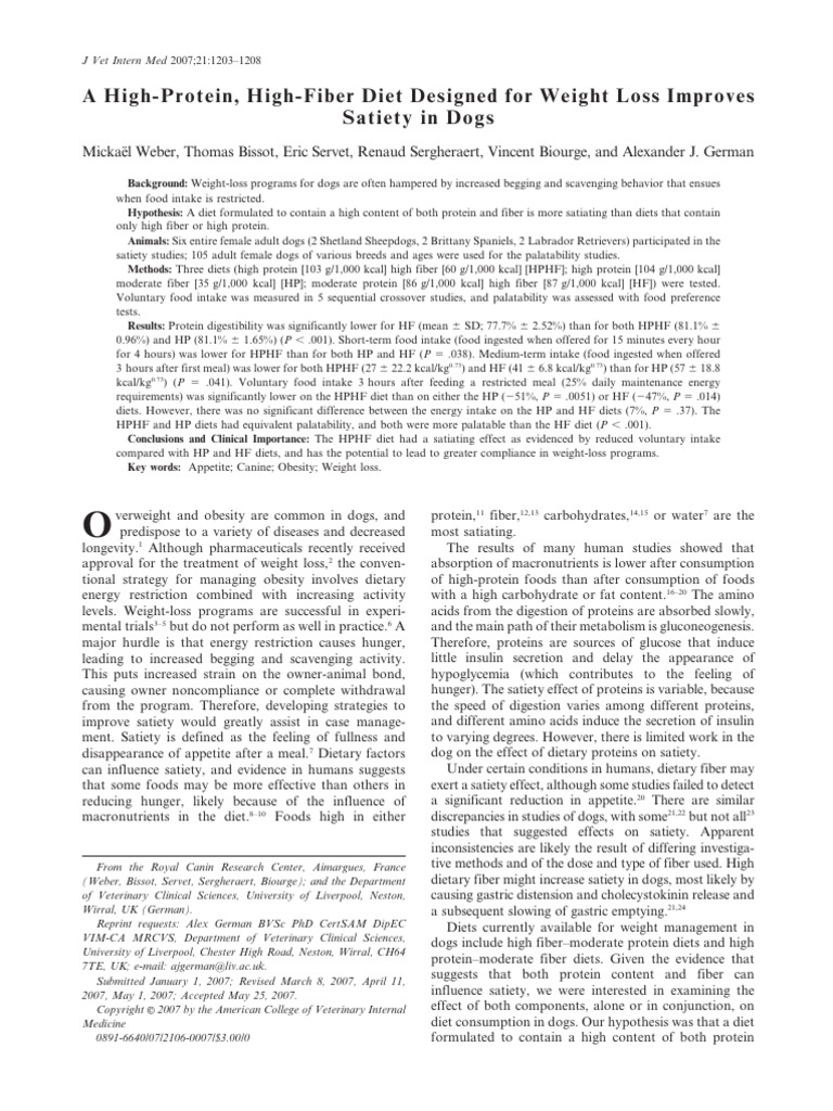 Veterinary Internal Medicne - 2008 - Weber - A High Protein High Fiber ...