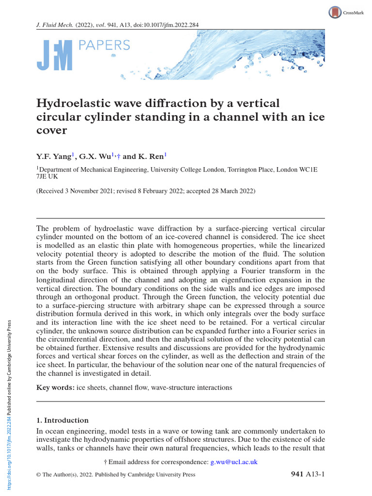 Hydroelastic Wave Diffraction by A Vertical Circular Cylinder Standing ...
