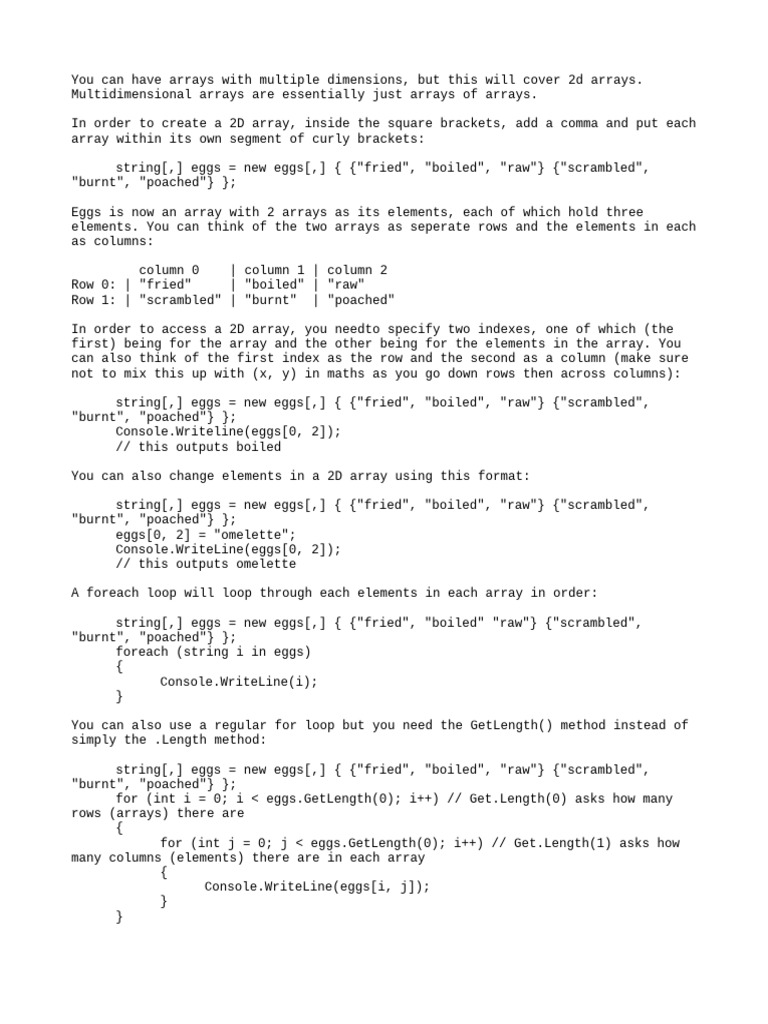 2DArrays | PDF | Computer Data | Computing
