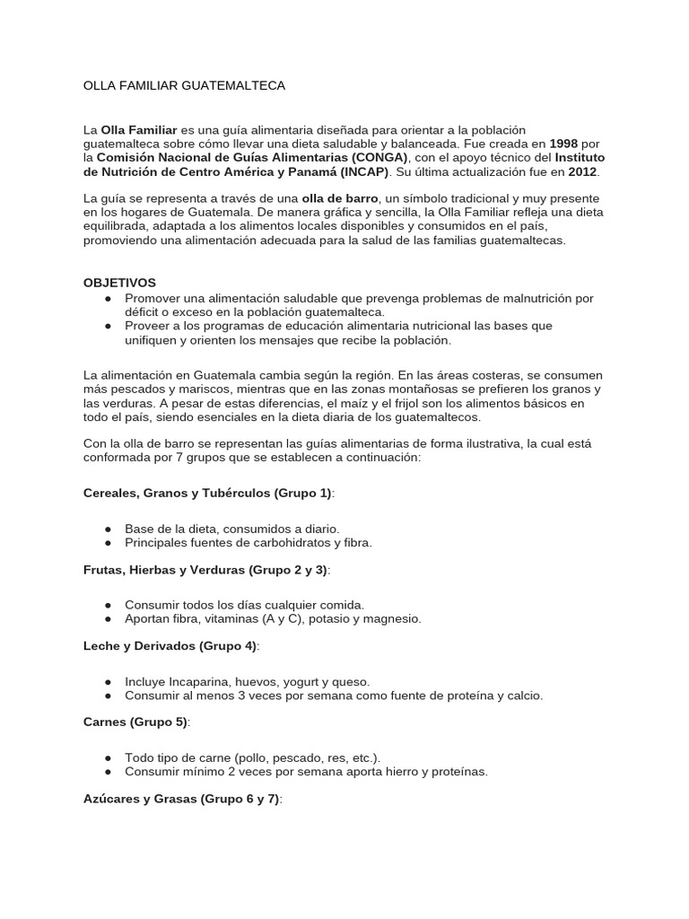 Olla Familiar Guatemalteca | PDF | Alimentos | Dieta