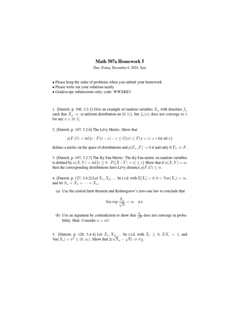 Advanced Probability Homework | PDF