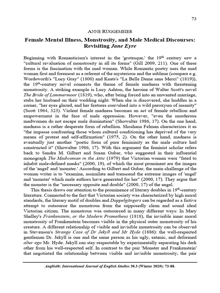 Female mental illness | PDF | Jane Eyre | Mental Disorder