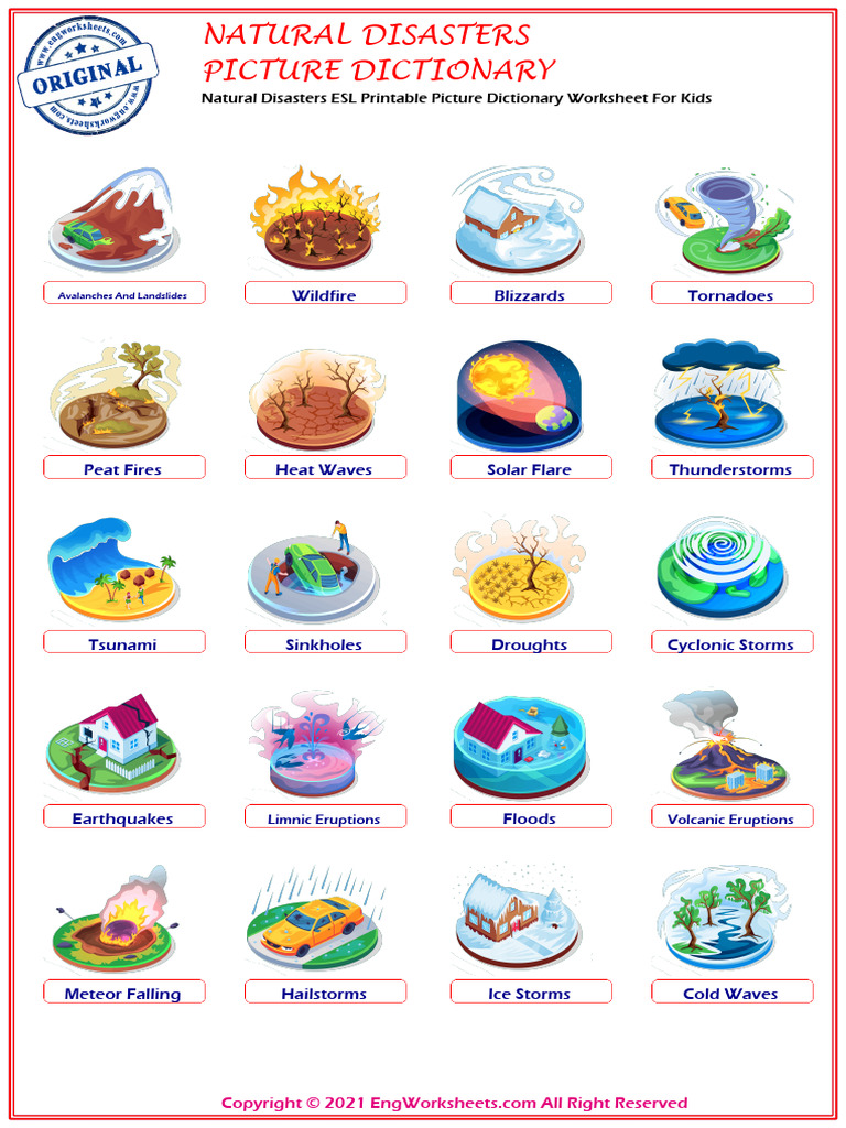 Natural Disasters Esl Printable Picture Dictionary Worksheet For Kids ...
